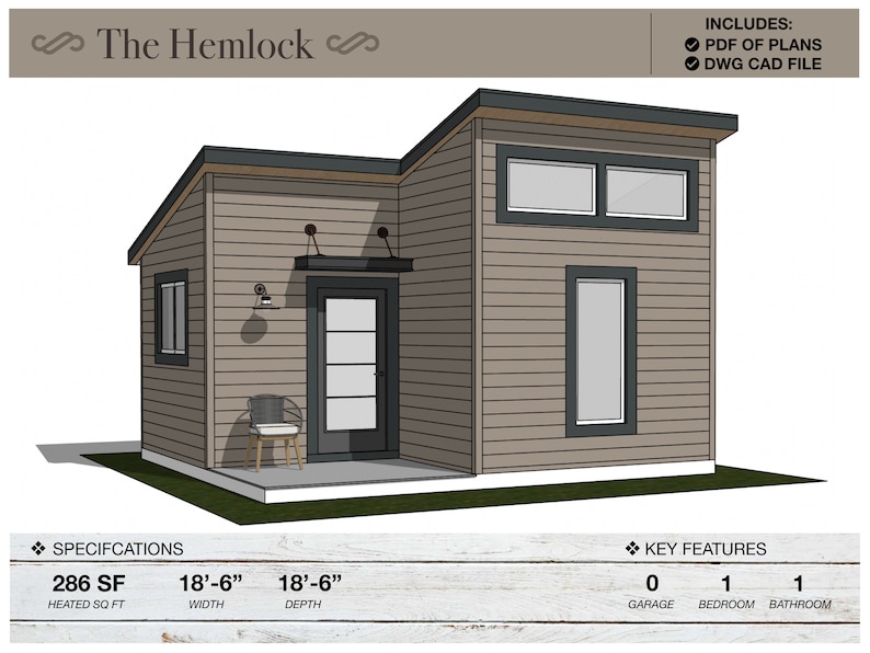 Modern Tiny House Plans: 286 SQ FT Architectural Design (digital ...