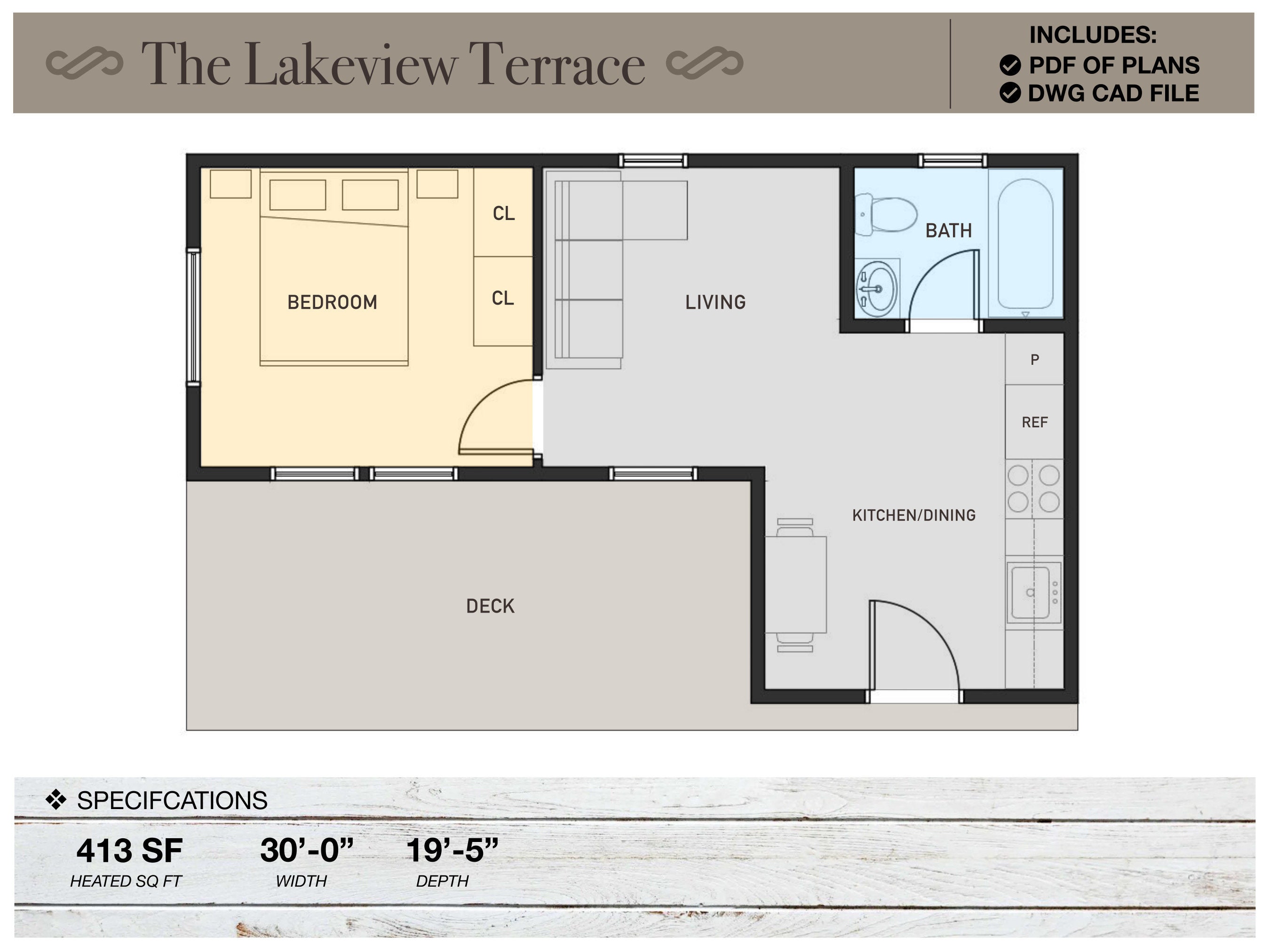 413 SQFT Tiny House, House Plans, 19'-5" X 30'-0, Tiny House Plans ...