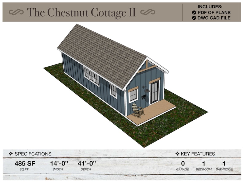485 SQFT Modern Tiny House, 14'-0" X 41'-0", Tiny House Plans, Bungie ...