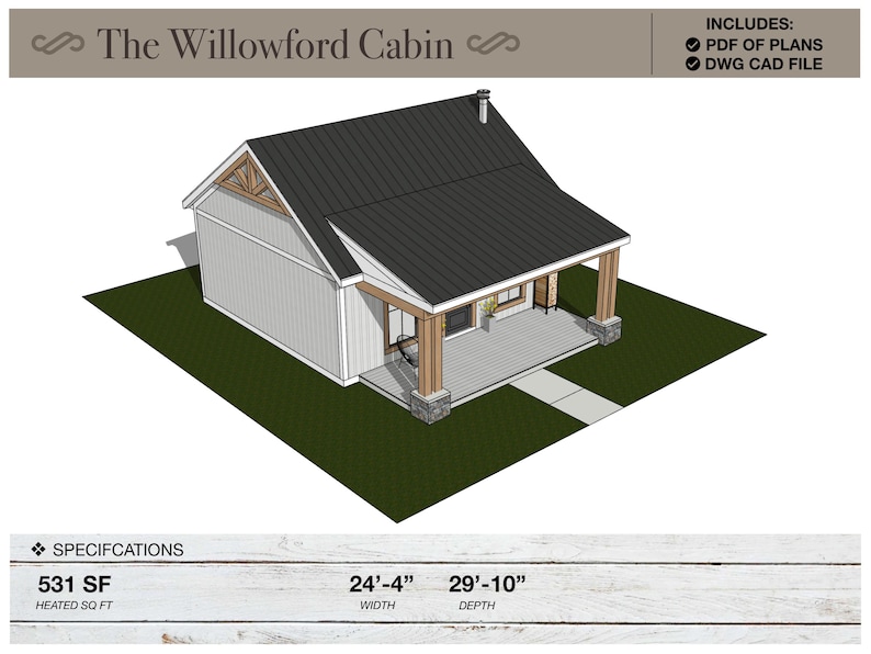 531 SQ FT Tiny House, 24'-4" X 29'-10", Cabin, Floor Plans, Modern ...