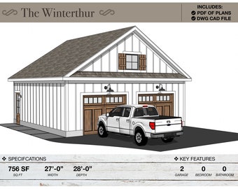 27' X 28' Detached 2 Car Garage, Workshop, Architectural Plans, Modern ...