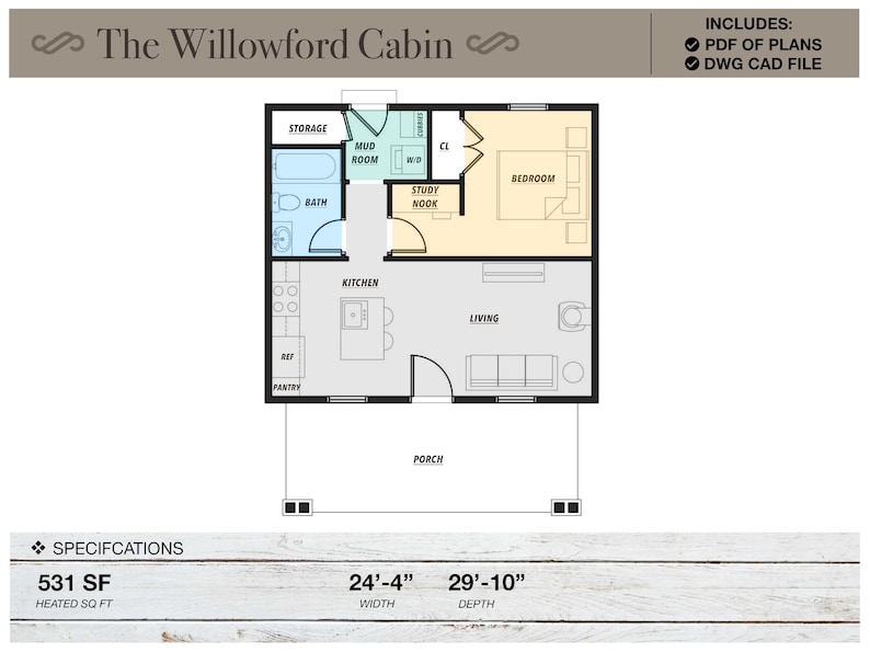 531 SQ FT Tiny House, 24'-4" X 29'-10", Cabin, Floor Plans, Modern ...