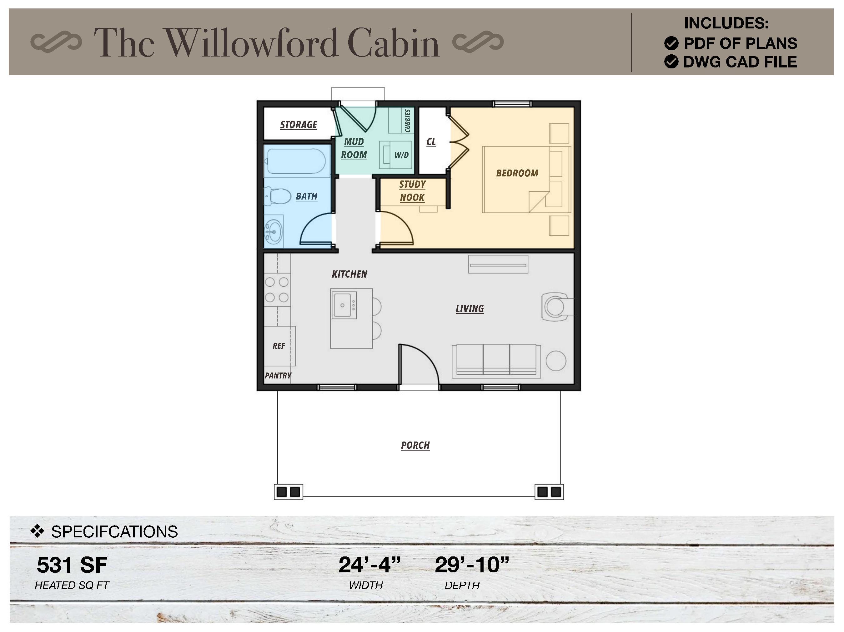 531 SQ FT Tiny House, 24'-4" X 29'-10", Cabin, Floor Plans, Modern ...