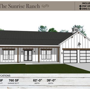 1,334 SQ FT Ranch House, 62'-0" X 39'-0", Ranch Floor Plans, Modern ...