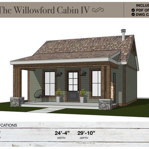 Rustic Tiny House Cabin Plans: 531 SQ FT, 1 Bed, 1 Bath (digital ...