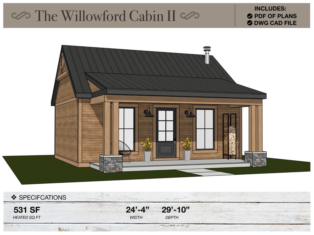 Tiny House Floor Plans: 531 SQ FT Modern Farmhouse Cabin (PDF Plans) - Etsy
