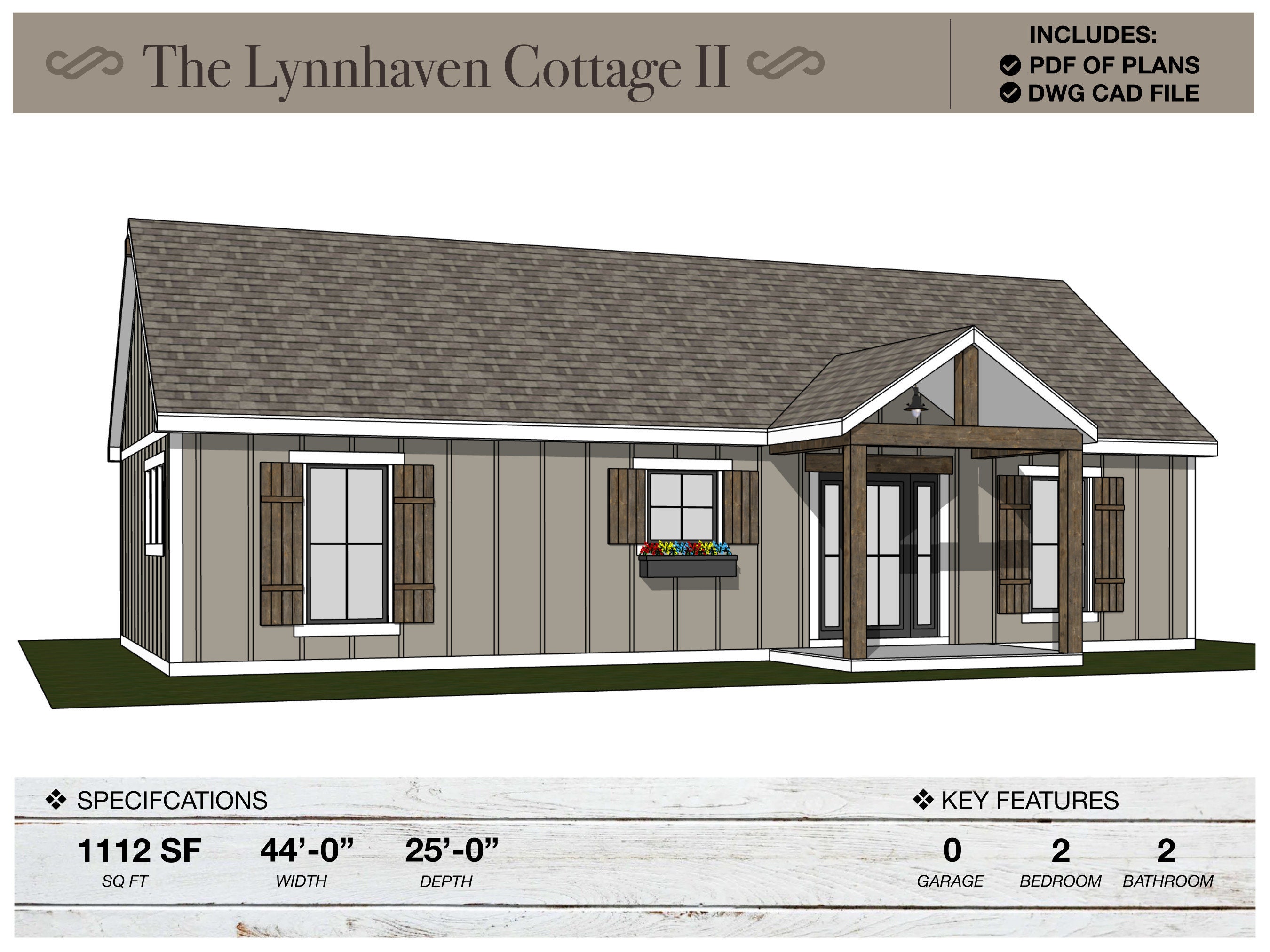 1,112 SQ FT Ranch House, 44'-0" X 25'-0", Floor Plans, Architectural ...