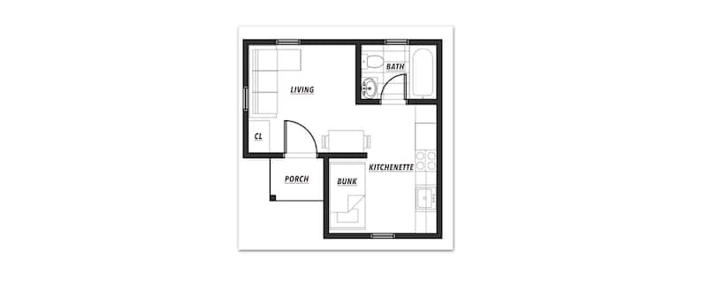 286 SQ FT, 18'-6" X 18'-6", Tiny House Plans, Bunkie, Architectural ...
