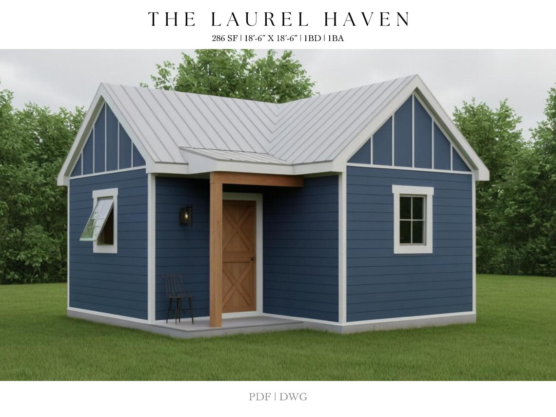 286 SQ FT, 18'-6" X 18'-6", Tiny House Plans, Bunkie, Architectural ...