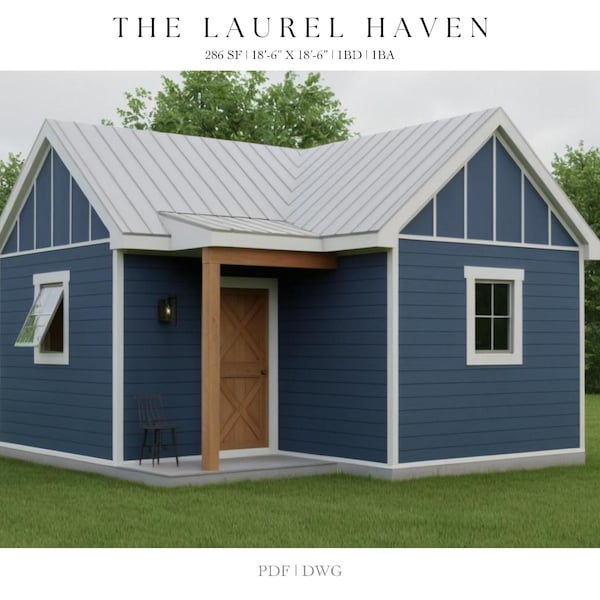 286 SQ FT, 18'-6" X 18'-6", Tiny House Plans, Bunkie, Architectural ...