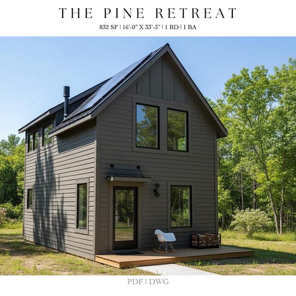 286 SQ FT, 18'-6" X 18'-6", Tiny House Plans, Bunkie, Architectural ...