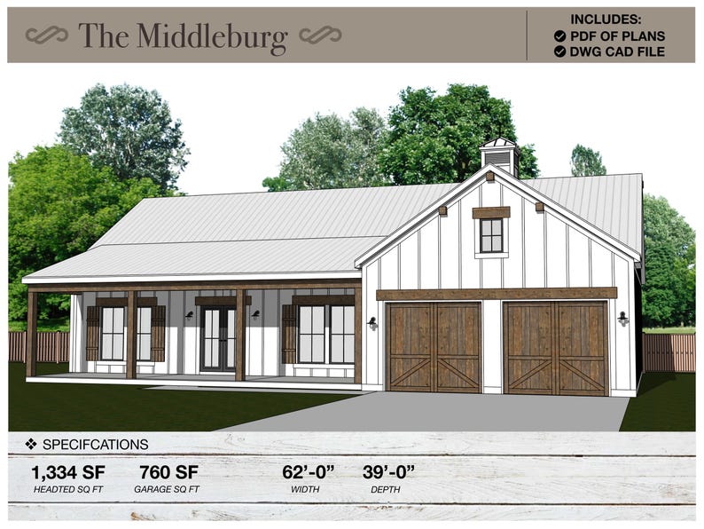 1,334 SQ FT Ranch House, 62'-0" X 39'-0", Ranch Floor Plans, Modern ...