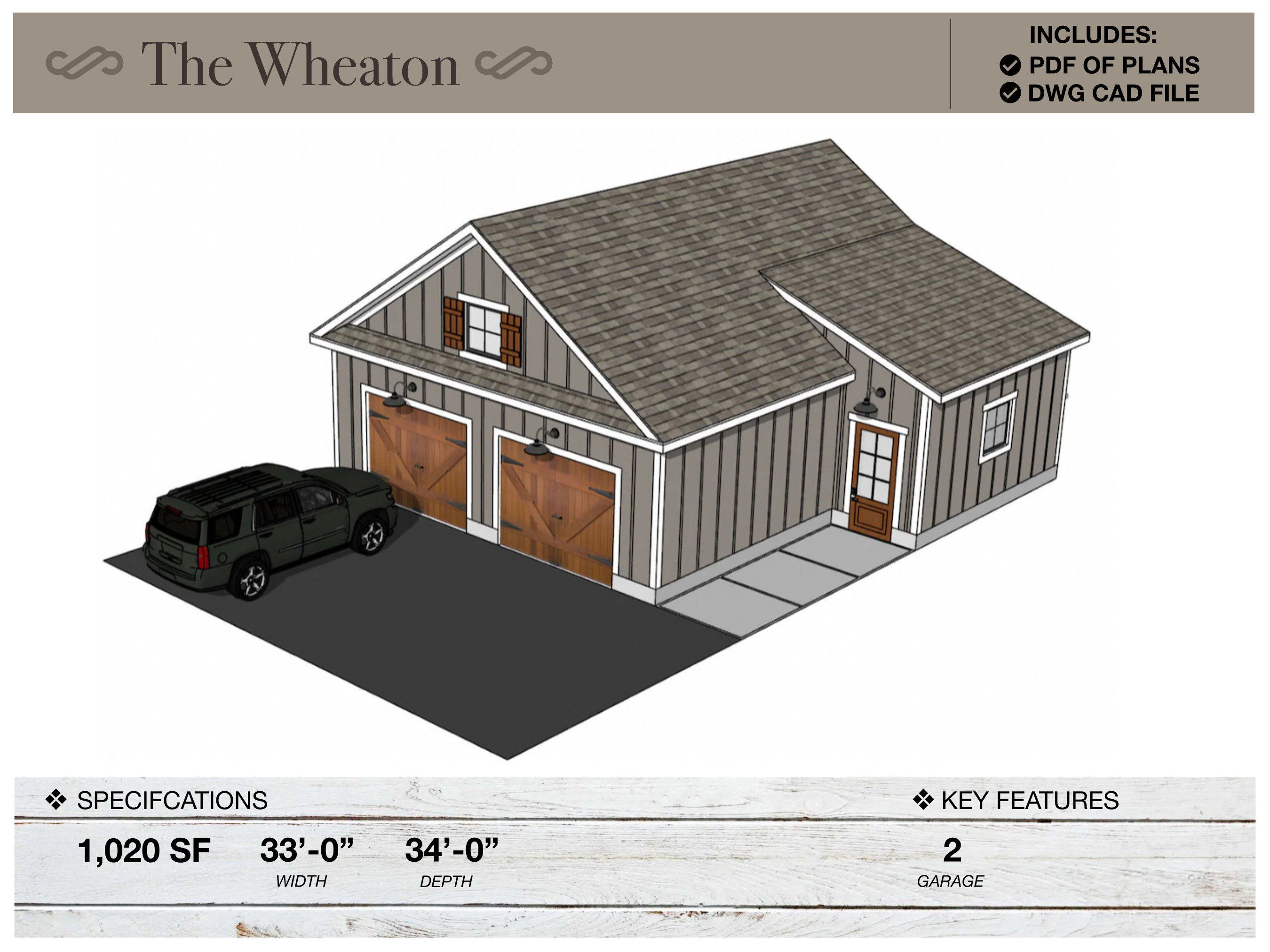 33' X 34' 2 Car Garage, Workshop, Architectural Plans, Detached Garage ...