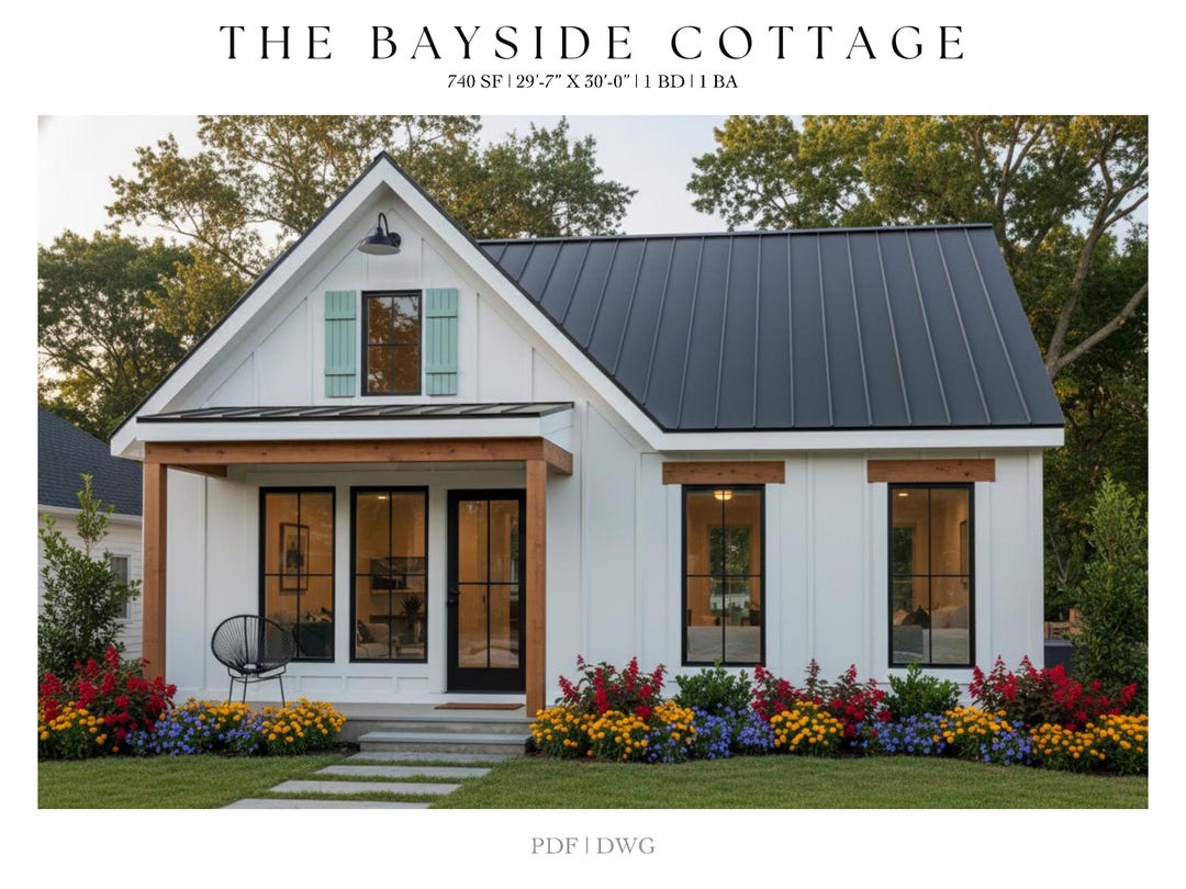 Tiny House Plans: Modern Farmhouse Cottage, 740 SQ FT (digital Download ...