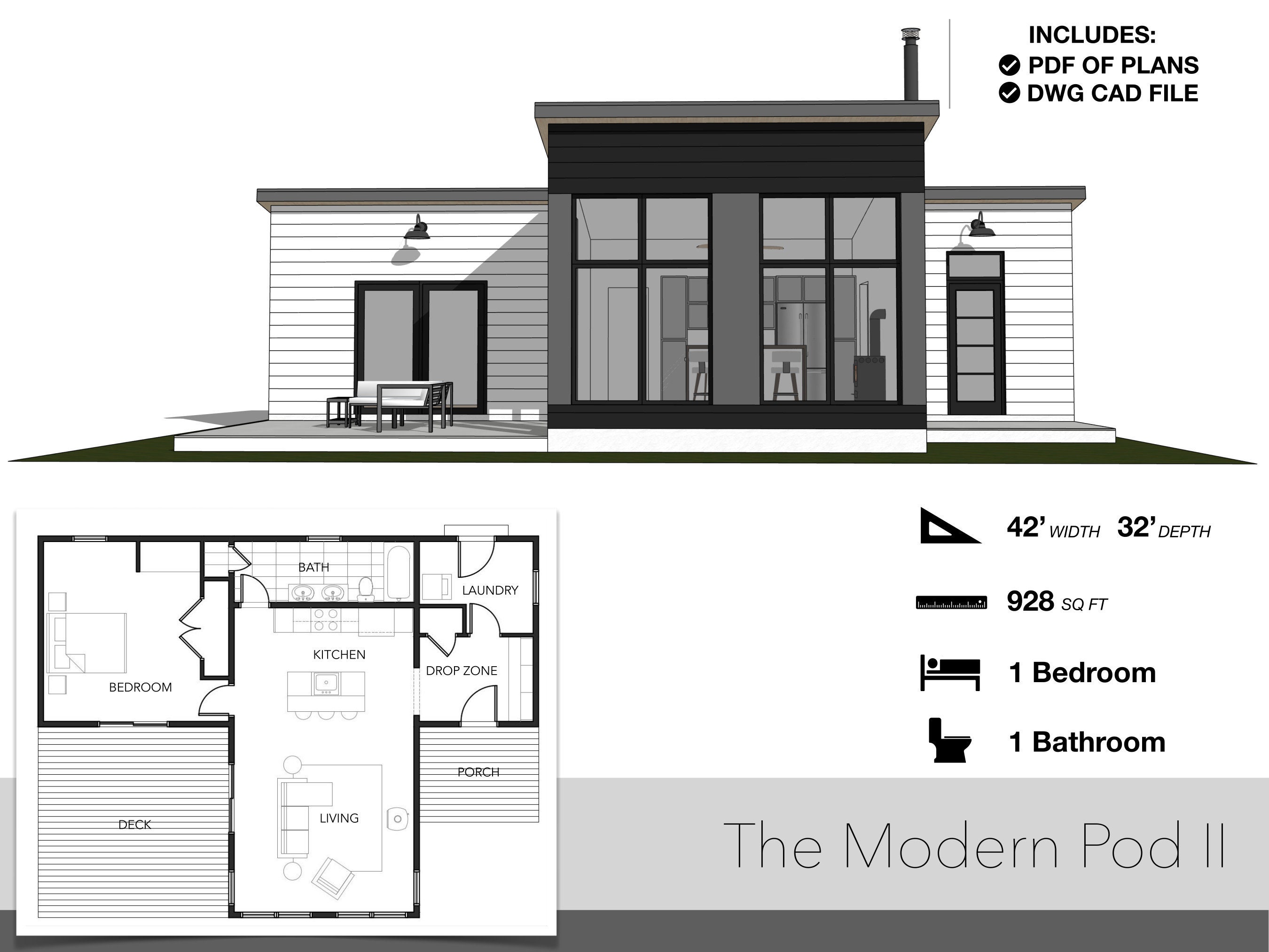 500 Square Foot Sustainable House Plan Tiny House Plan 500 SQ FT