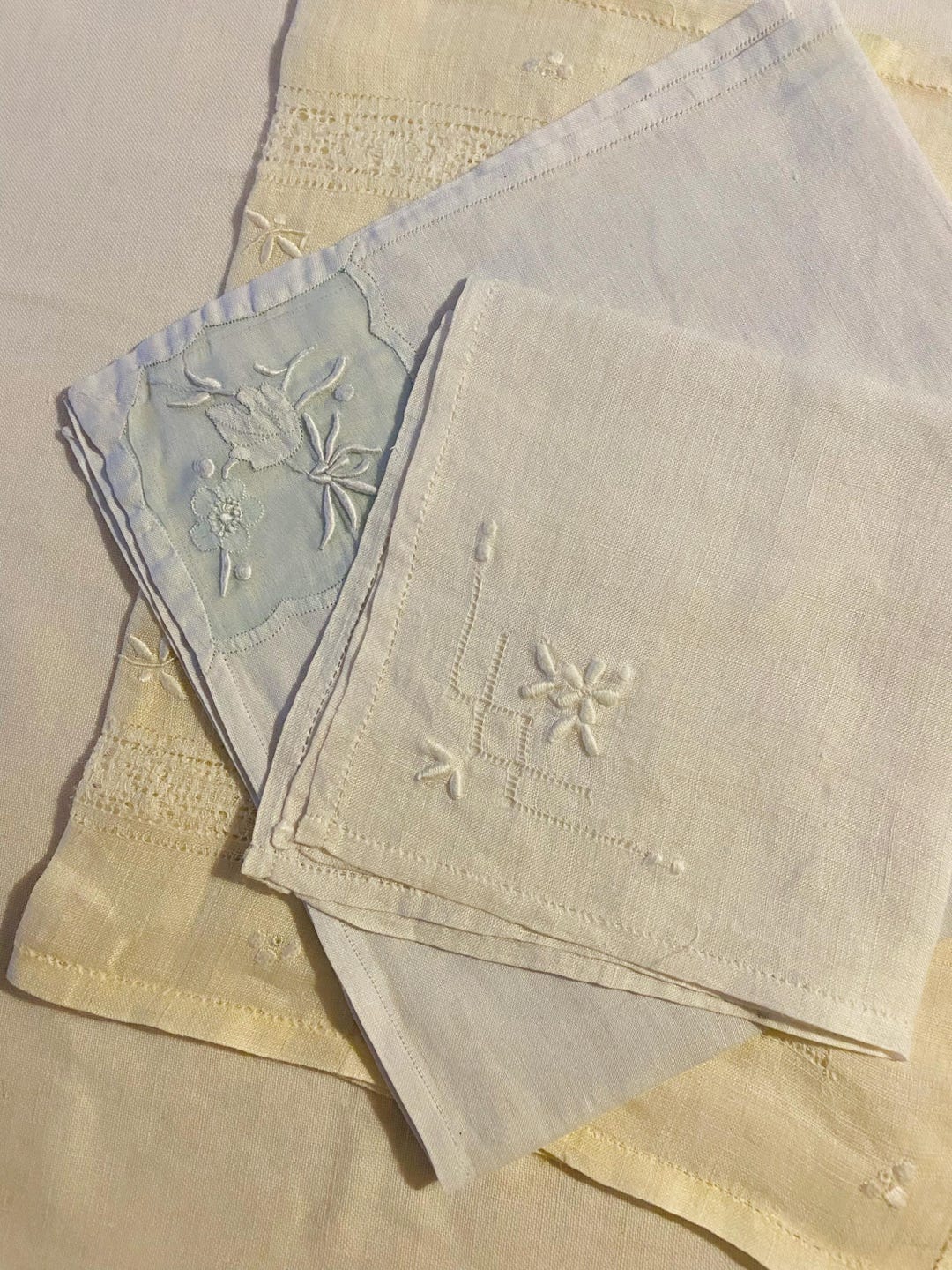 Trio of Vintage Pastel Fine Linen Napery - Etsy