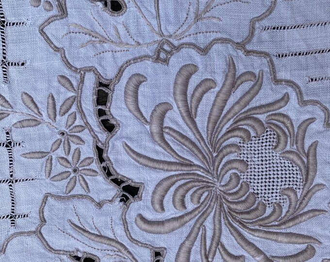 Antique Madeira Embroidered Linen Table Cloth - Etsy