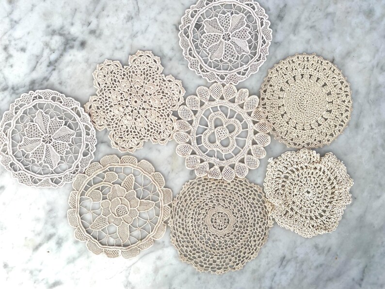Vintage Round Lace Doily Variety Set of 8 - Etsy