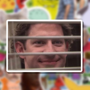Jim Halpert Smiling Through Blinds Meme Vinyl Sticker or Magnet From ...