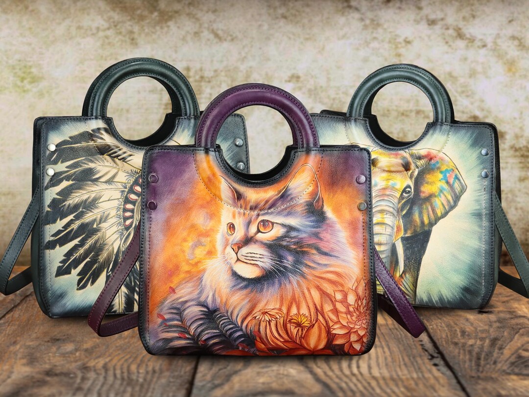 Hand Painted Genuine Leather Purses and Bags Women Vintage Crossbody ...