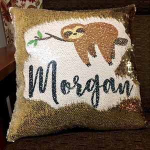 Personalized Sloth Mermaid Sequins Pillow / Reversible Sequins Pillow ...