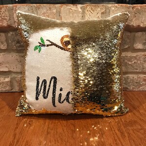 Personalized Sloth Mermaid Sequins Pillow / Reversible Sequins Pillow ...