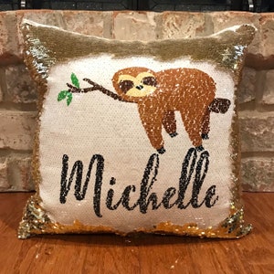 Personalized Sloth Mermaid Sequins Pillow / Reversible Sequins Pillow ...