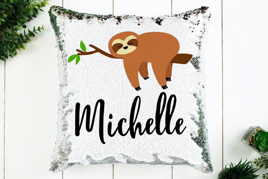 Personalized Sloth Mermaid Sequins Pillow / Reversible Sequins Pillow ...