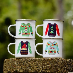 Personalized Ugly Sweater Christmas Winter Enamel Mugs / Ugly - Etsy