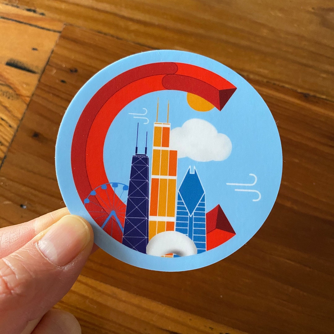 Chicago Iconic Vinyl Sticker - 3" X 3" Circle, Hancock Tower, Bean ...