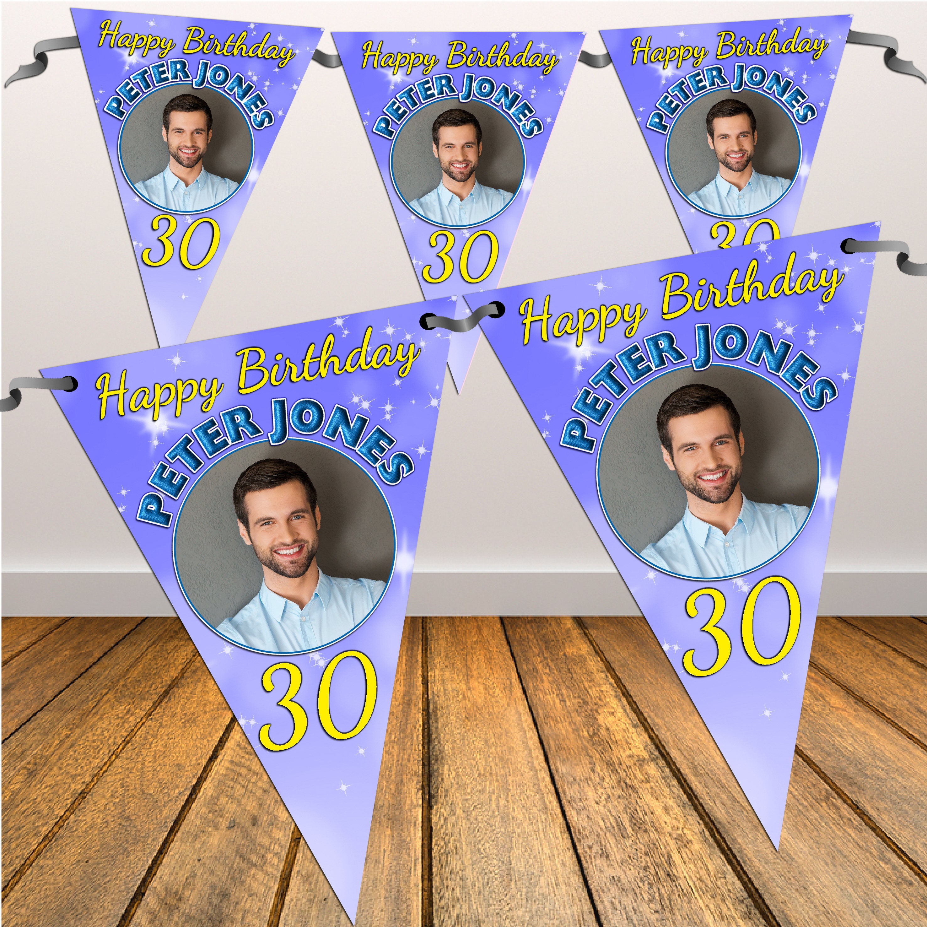 Personalised Happy Birthday PHOTO Flag Banner Bunting With | Etsy