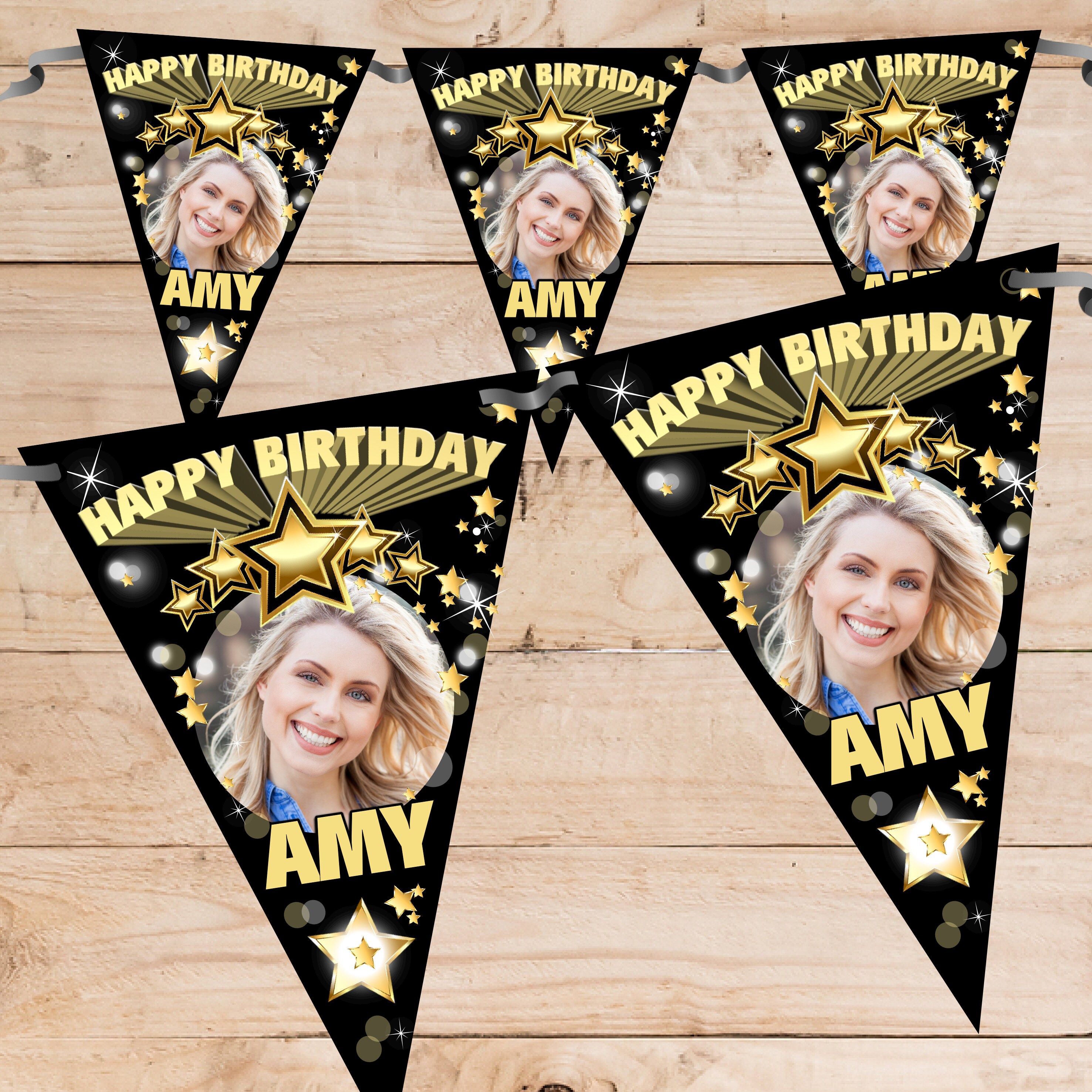 Personalised Happy Birthday PHOTO Flag Banner Bunting With - Etsy