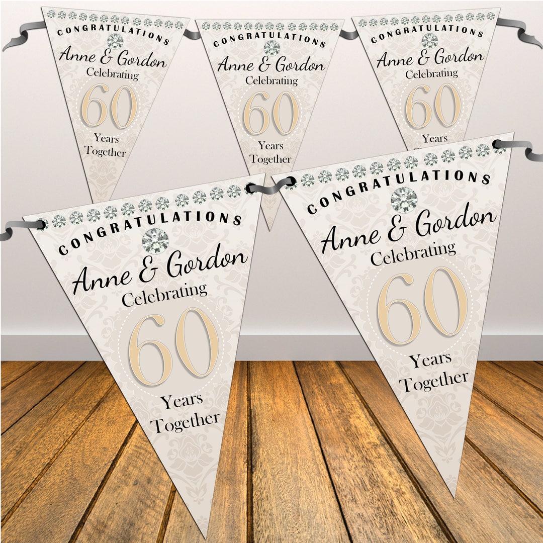 Personalised 60th Diamond Wedding Anniversary Flag Banner Bunting With ...