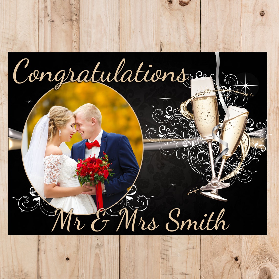Personalised Congratulations Poster Banner - Black / Gold Champagne ...