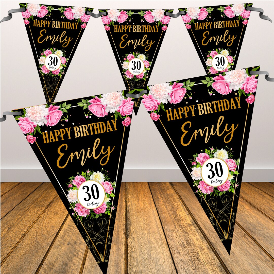 Personalised Happy Birthday Flag Banner Bunting With Ribbon N90 10 ...