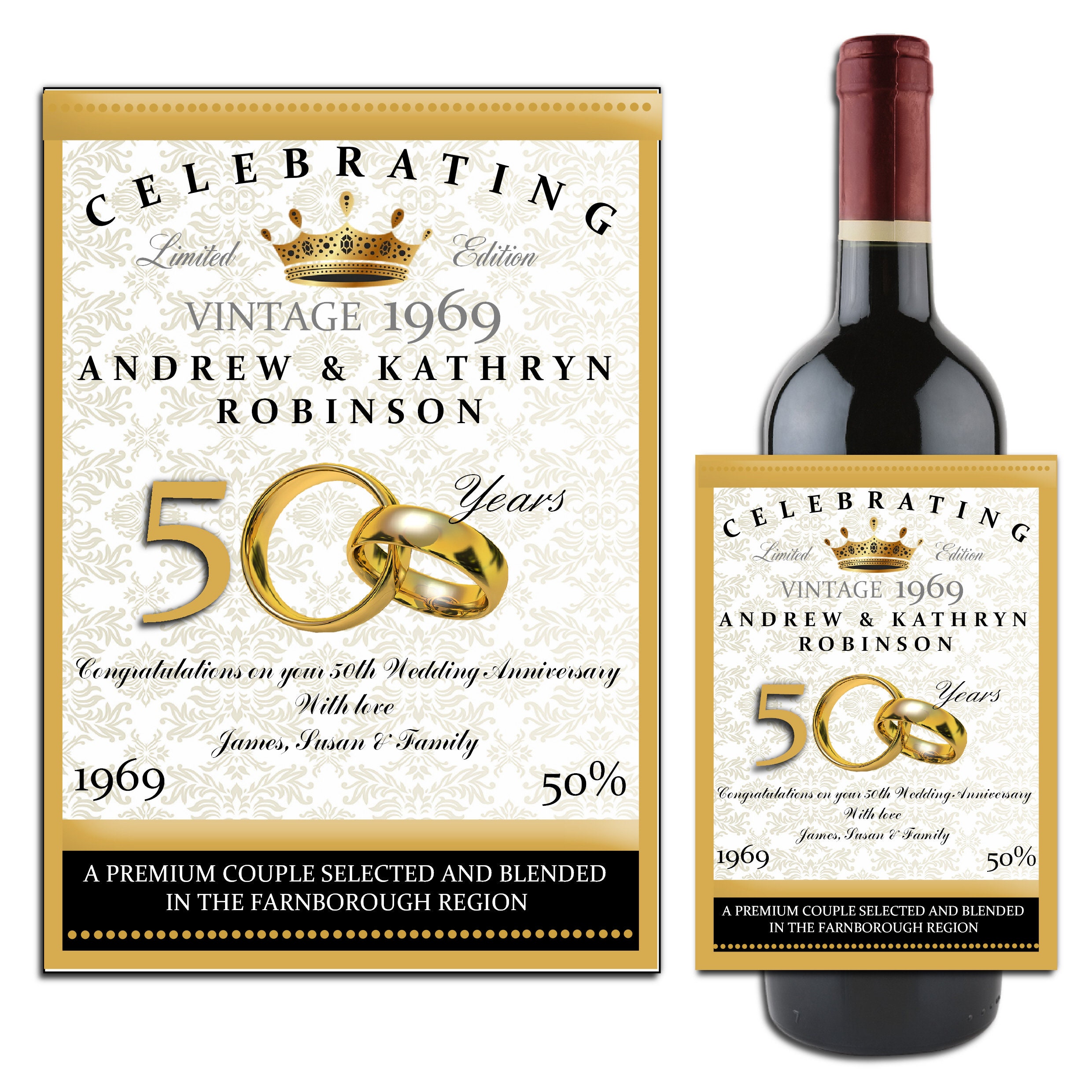 Personalised Vintage 50th Golden Wedding Anniversary Wine / | Etsy