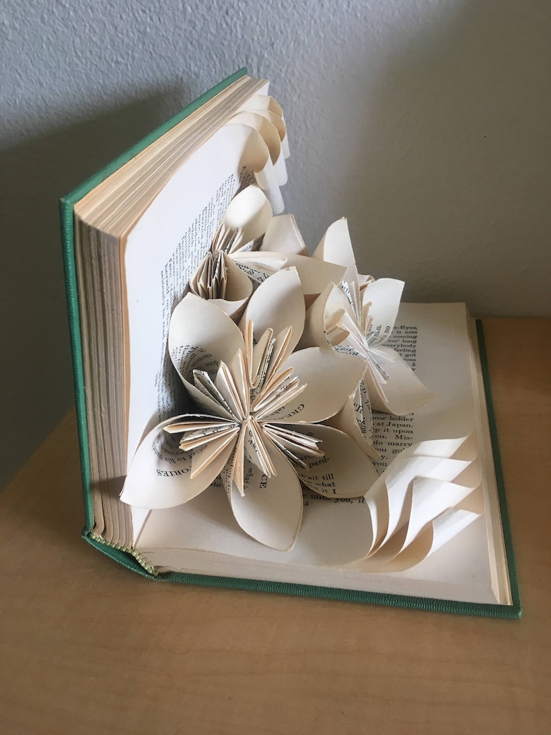 Folded Book Art - Origami Flower Book Page Book End, Book Page Flowers ...