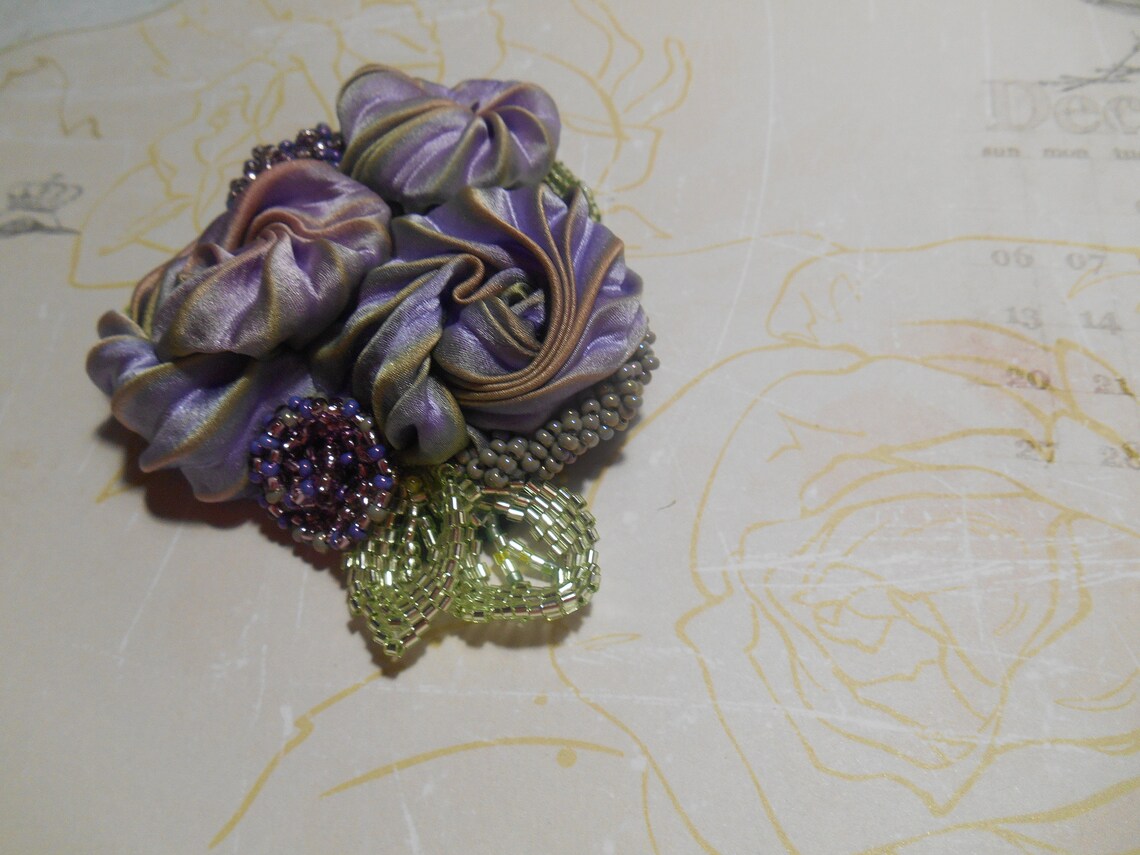 Shibori beaded brooche rose garden flower brooche | Etsy