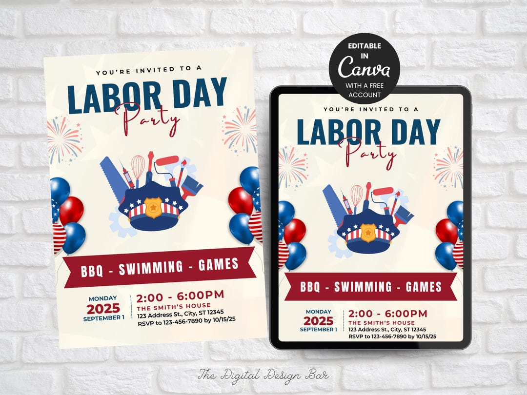Editable Labor Day BBQ Invitation: Canva Template (digital Download) - Etsy