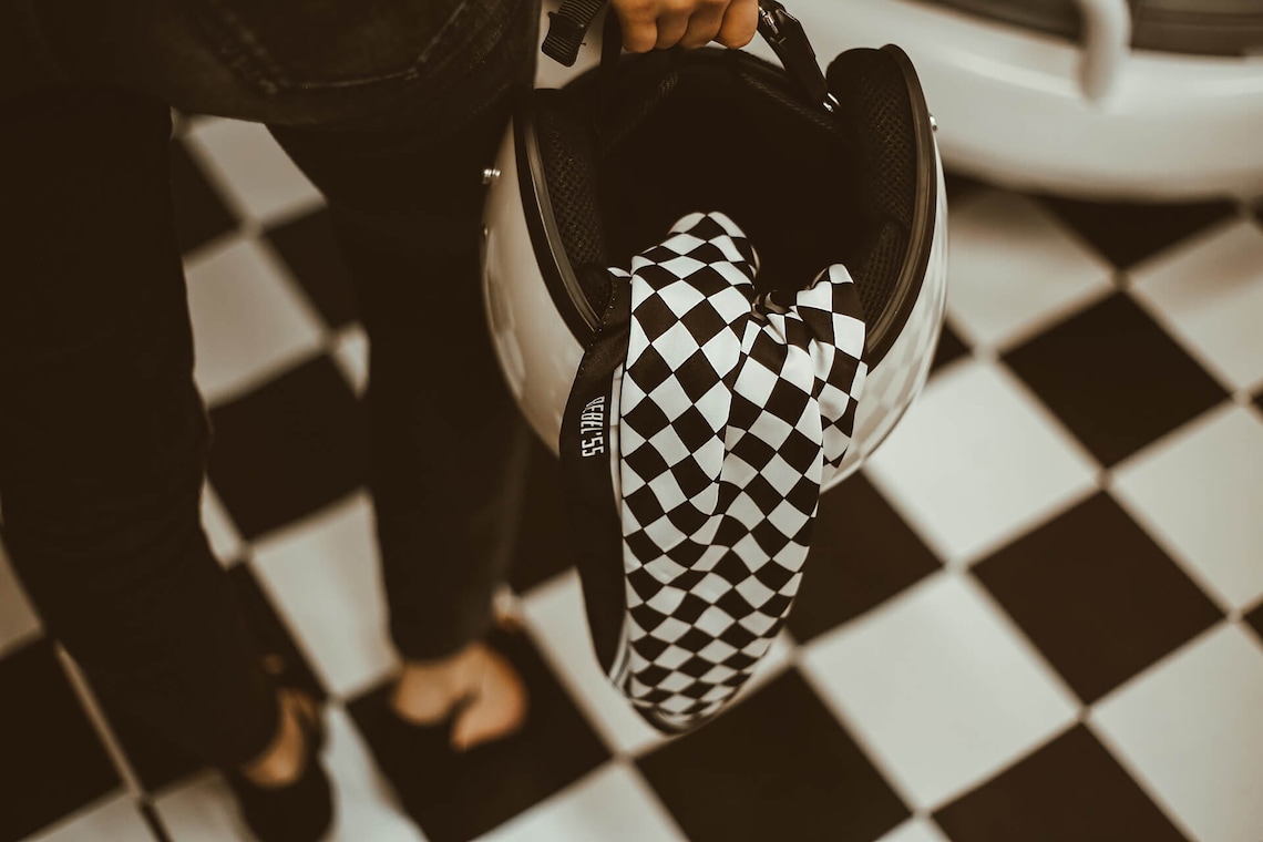 Awesome Vintage Silk Motorcycle Scarf - Black/white Checked - Awesome ...