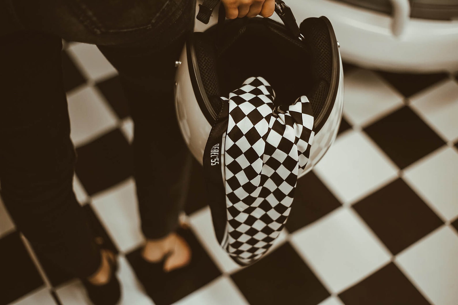 Awesome Vintage Silk Motorcycle Scarf - Black/white Checked - Awesome ...