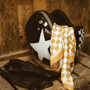 Awesome Vintage Silk Motorcycle Scarf - Gold/white Checked - Awesome ...