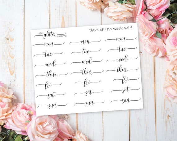 Days of the Week Vol 1 FOILED Scripts Date Script Stickers - Etsy