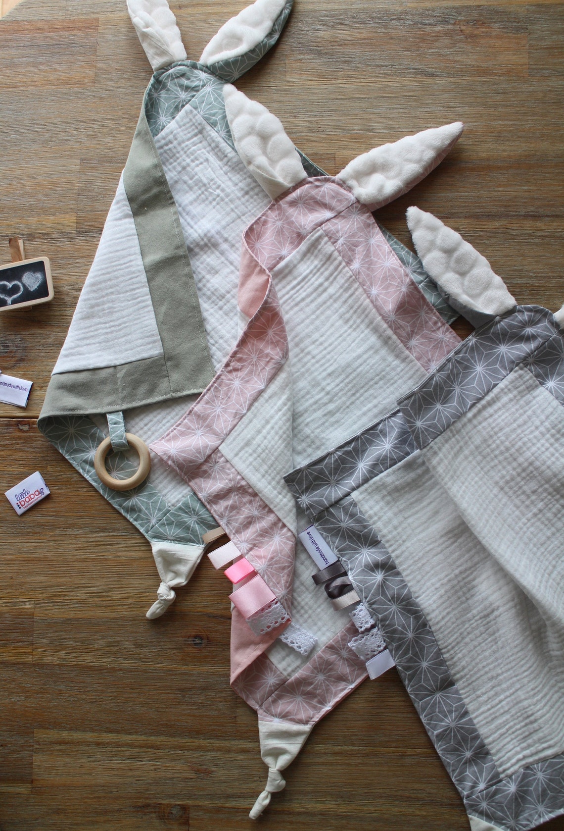 Muslin Bunny Comforter Blanket Lovey Blanket Soft Taggy - Etsy UK