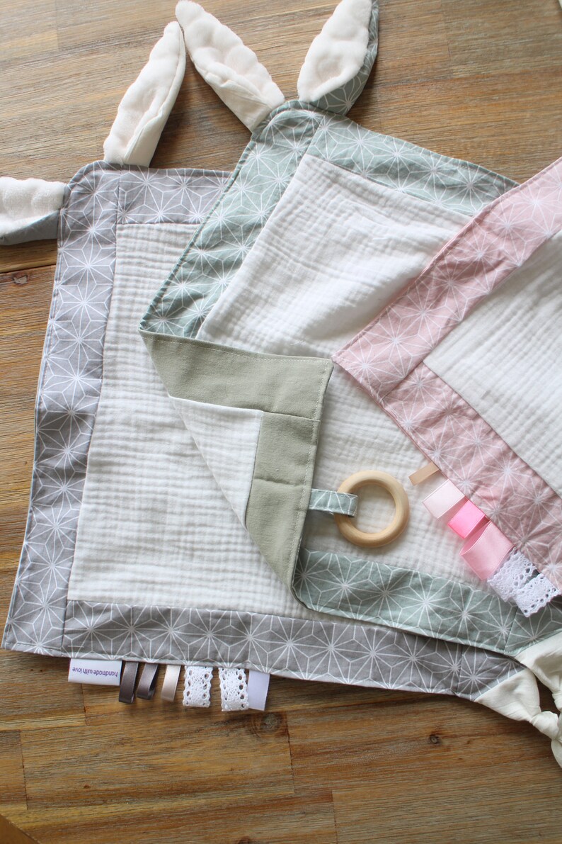 Muslin Bunny Comforter Blanket Lovey Blanket Soft Taggy - Etsy UK