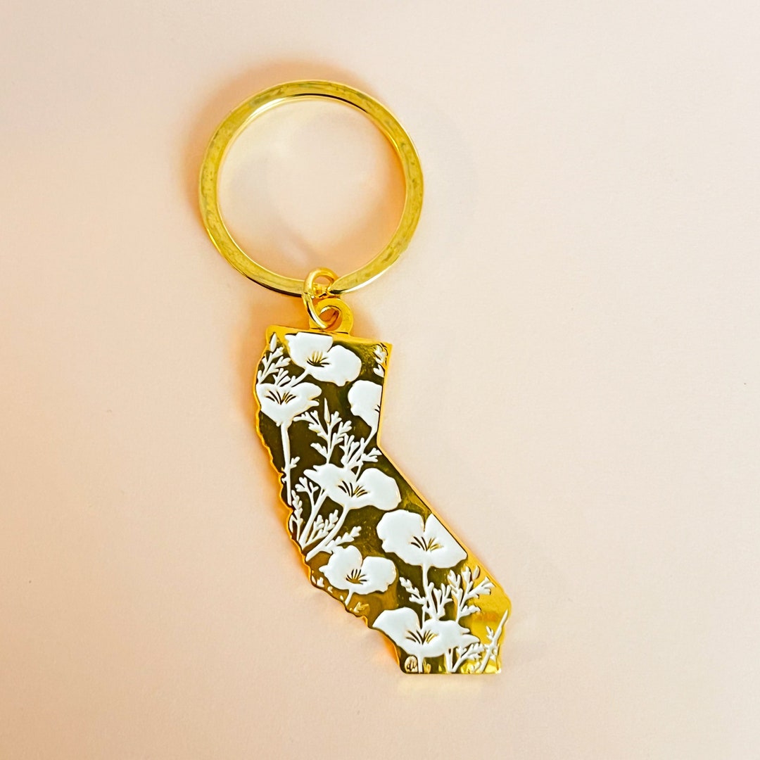 Golden California State Keychain, Poppies, Soft Enamel Keychain With ...