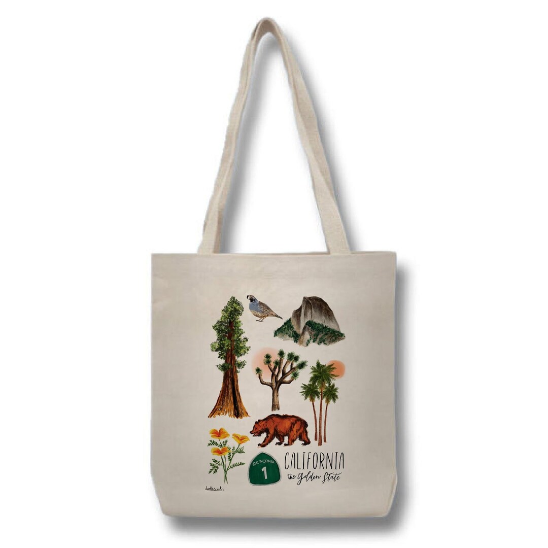 California Collage Tote Bag, State Symbols and Landmarks, Shopping Bag ...