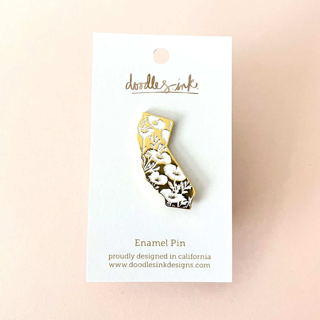 Golden State Enamel Pin - California State Souvenir, Golden Poppies Pin ...