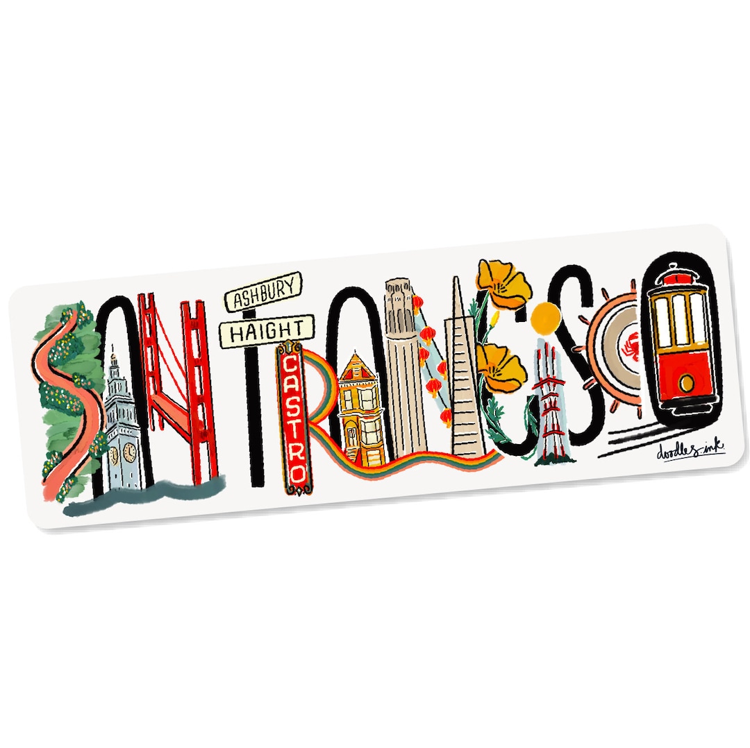 San Francisco Sticker, California, Landmark Lettering, Decorative ...