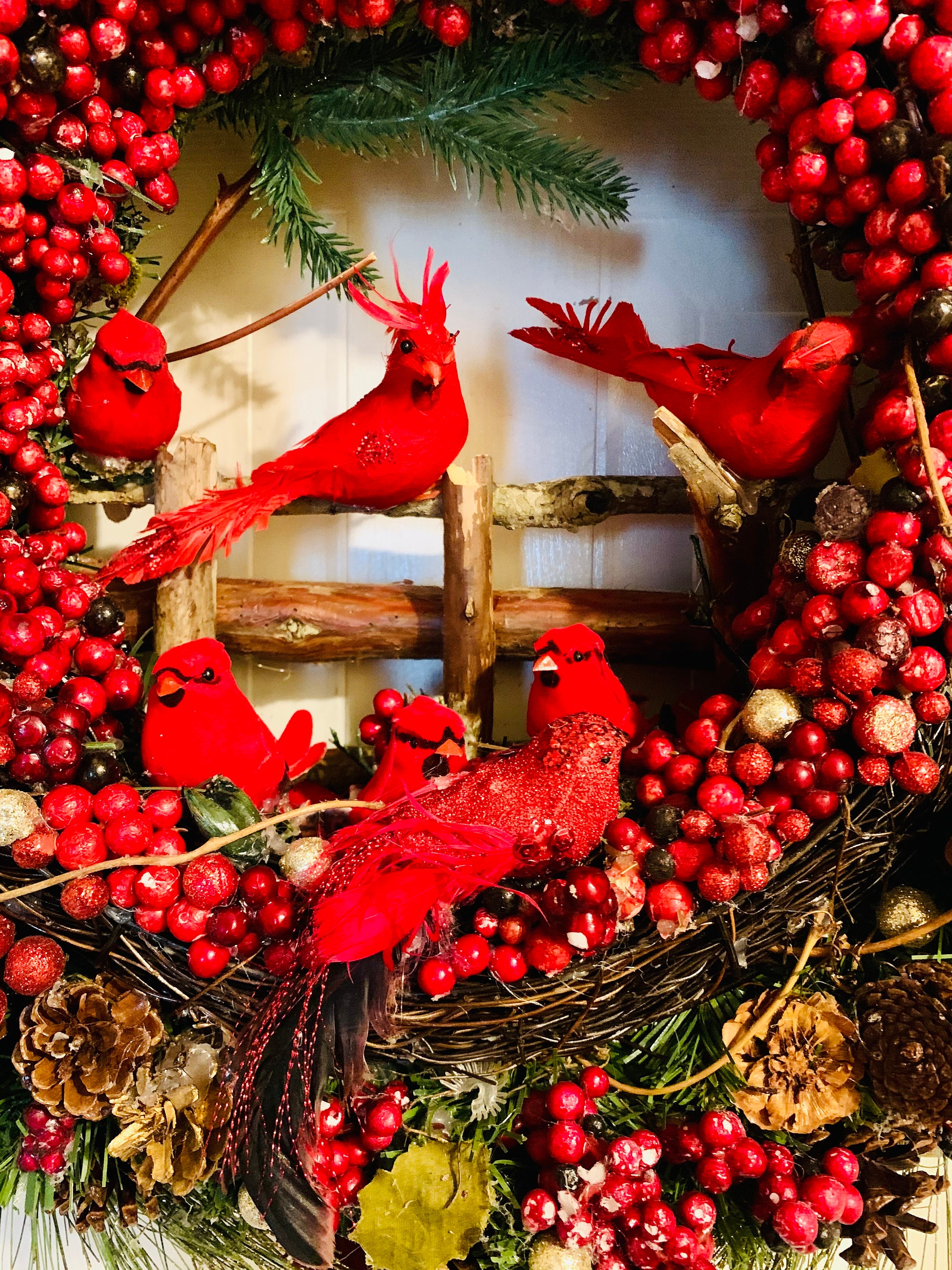 24” Signature Red Cardinals Log Fence Grapevine Wreath - Etsy